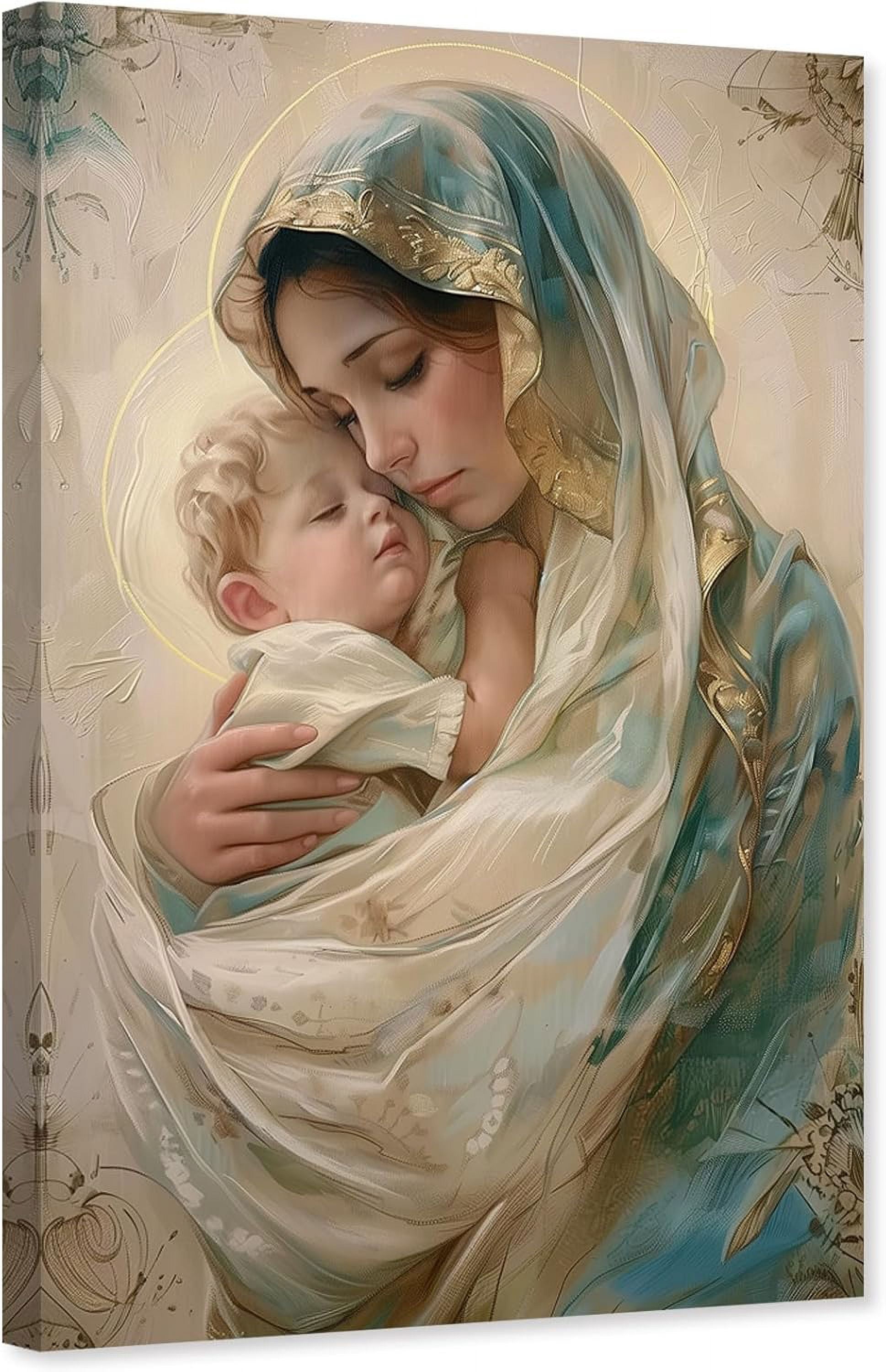 AABERIC Virgin Mary Canvas Catholic Wall Art Mother Mary and Baby Jesus ...