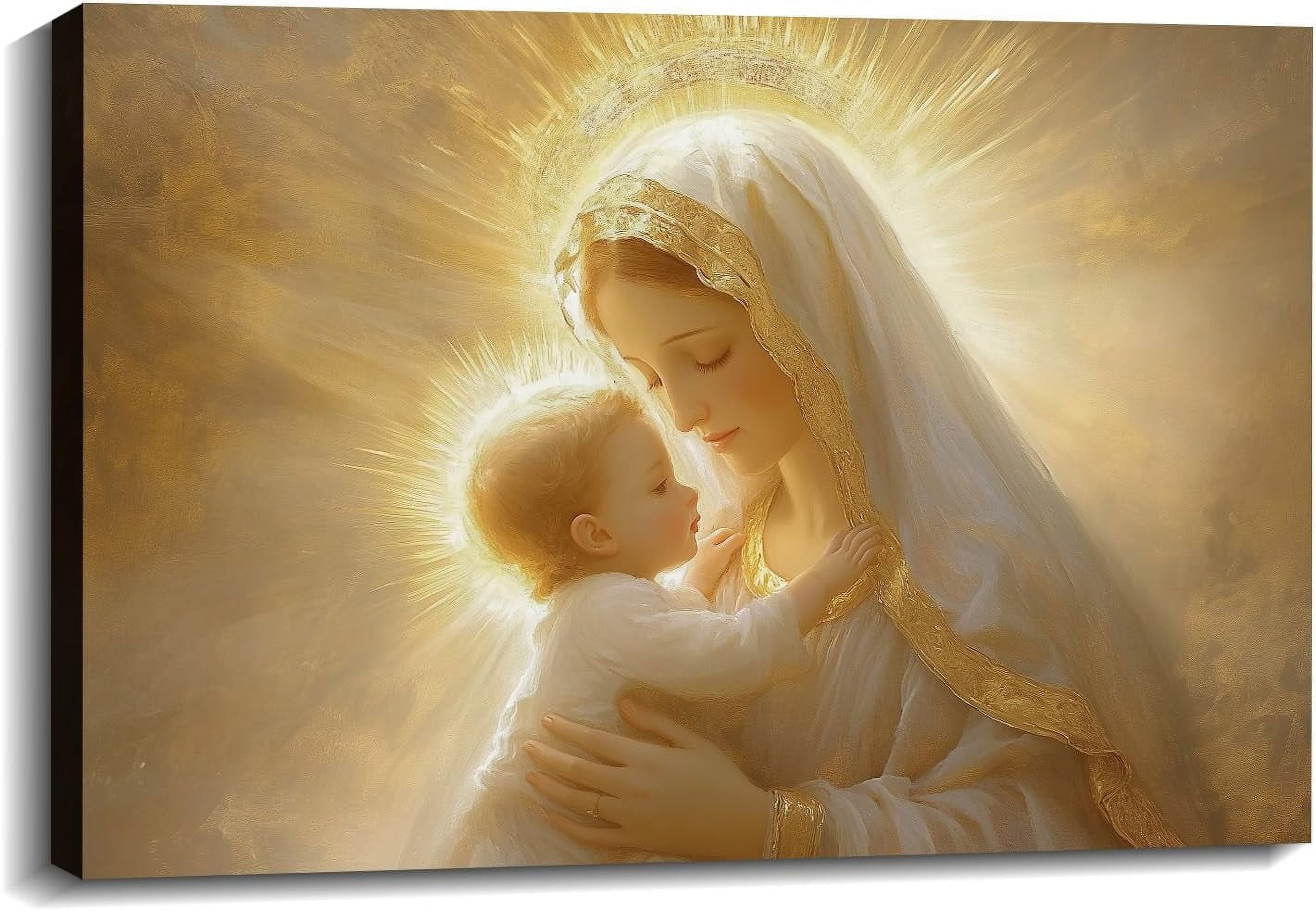 AABERIC Virgin Mary Wall Art Mother Maria Holding Baby Jesus Picture ...