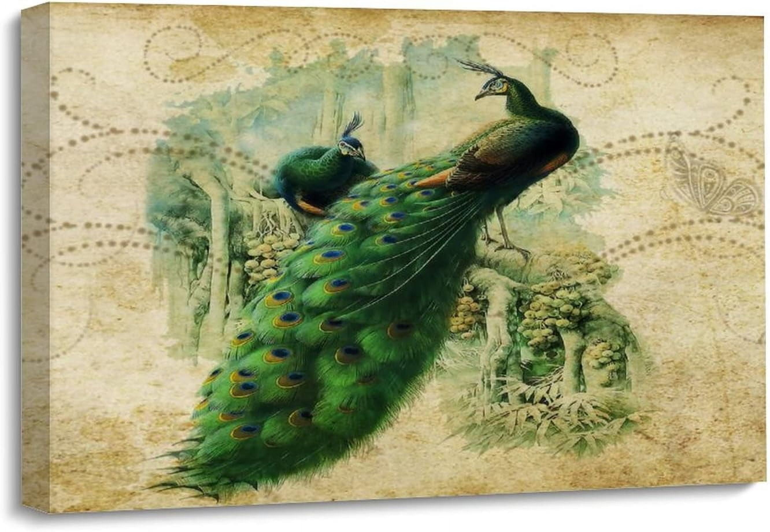 AABERIC Wall Prints Nostalgic Peacock Canvas Print Wall Art Peacock ...