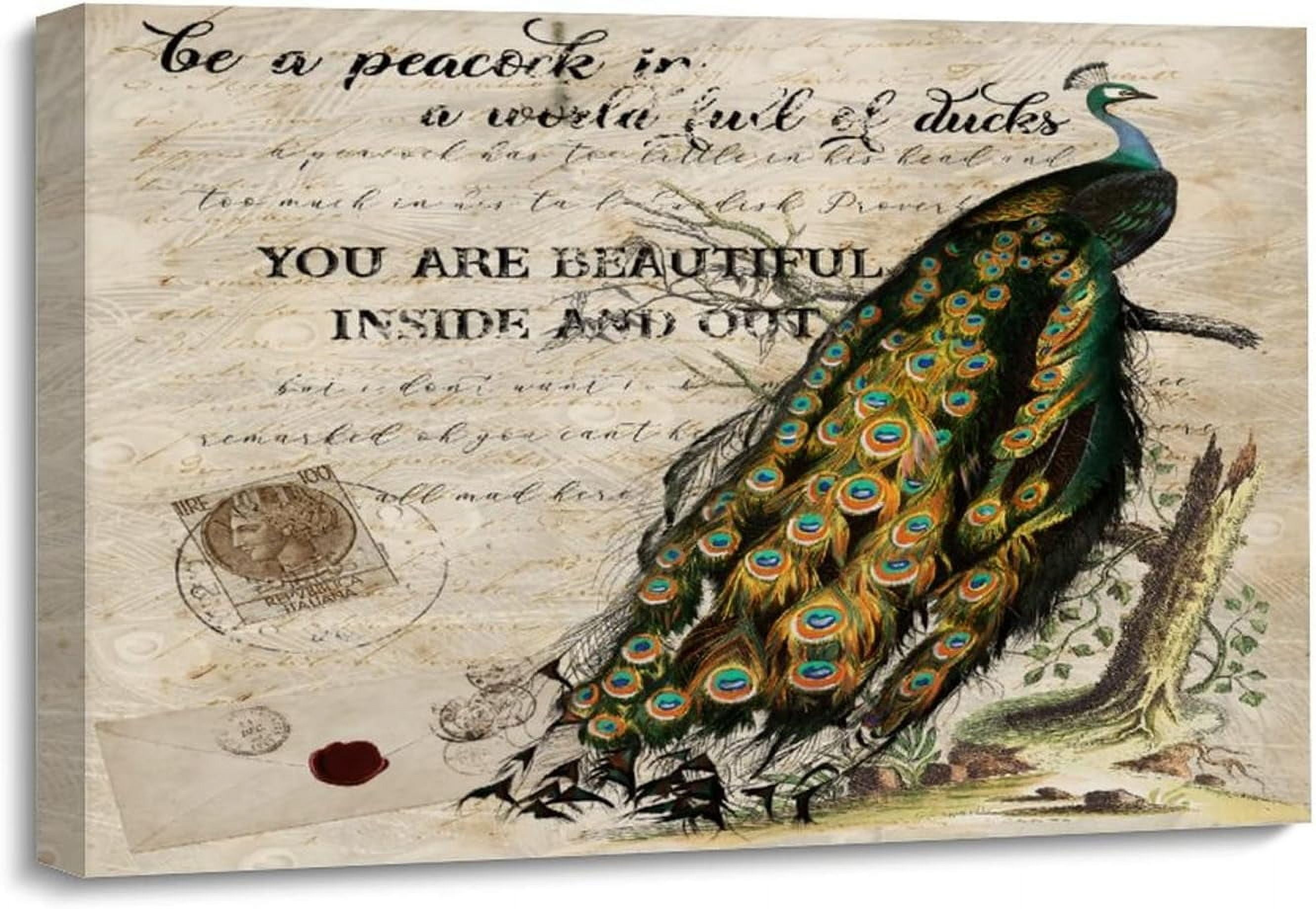 AABERIC Wall Prints Peacock And Vintage Botanical Canvas Print Wall Art ...