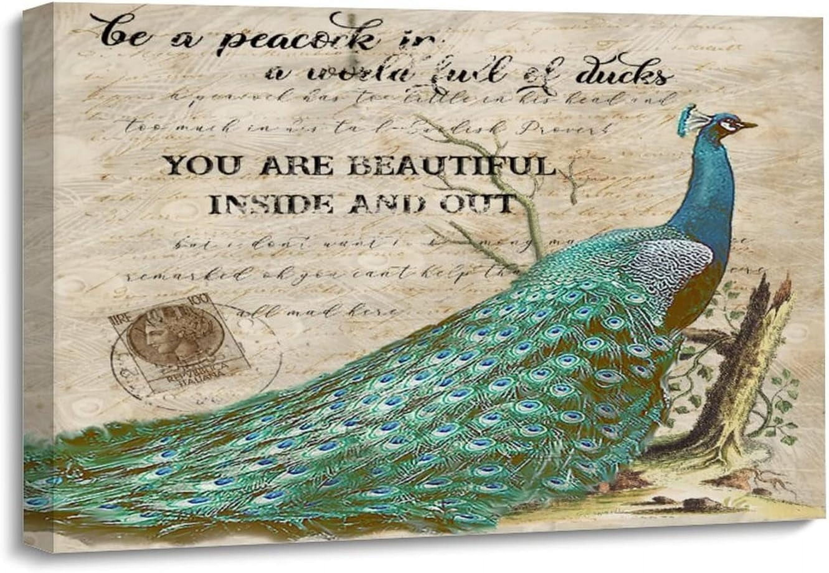 AABERIC Wall Prints Peacock And Vintage Botanical Canvas Print Wall Art ...