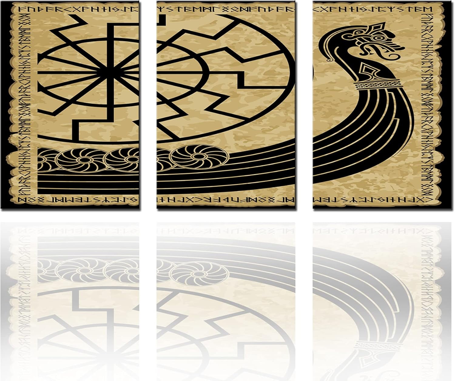 AABERIC Warship of The Vikings Canvas Wall Art 3 Panels,Vector ...