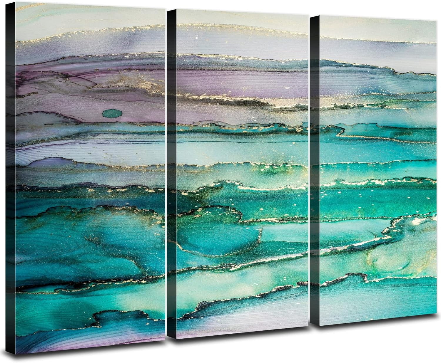 AABERIC Watercolor Abstract Teal Fluid Wall Art Gold Line Canvas ...