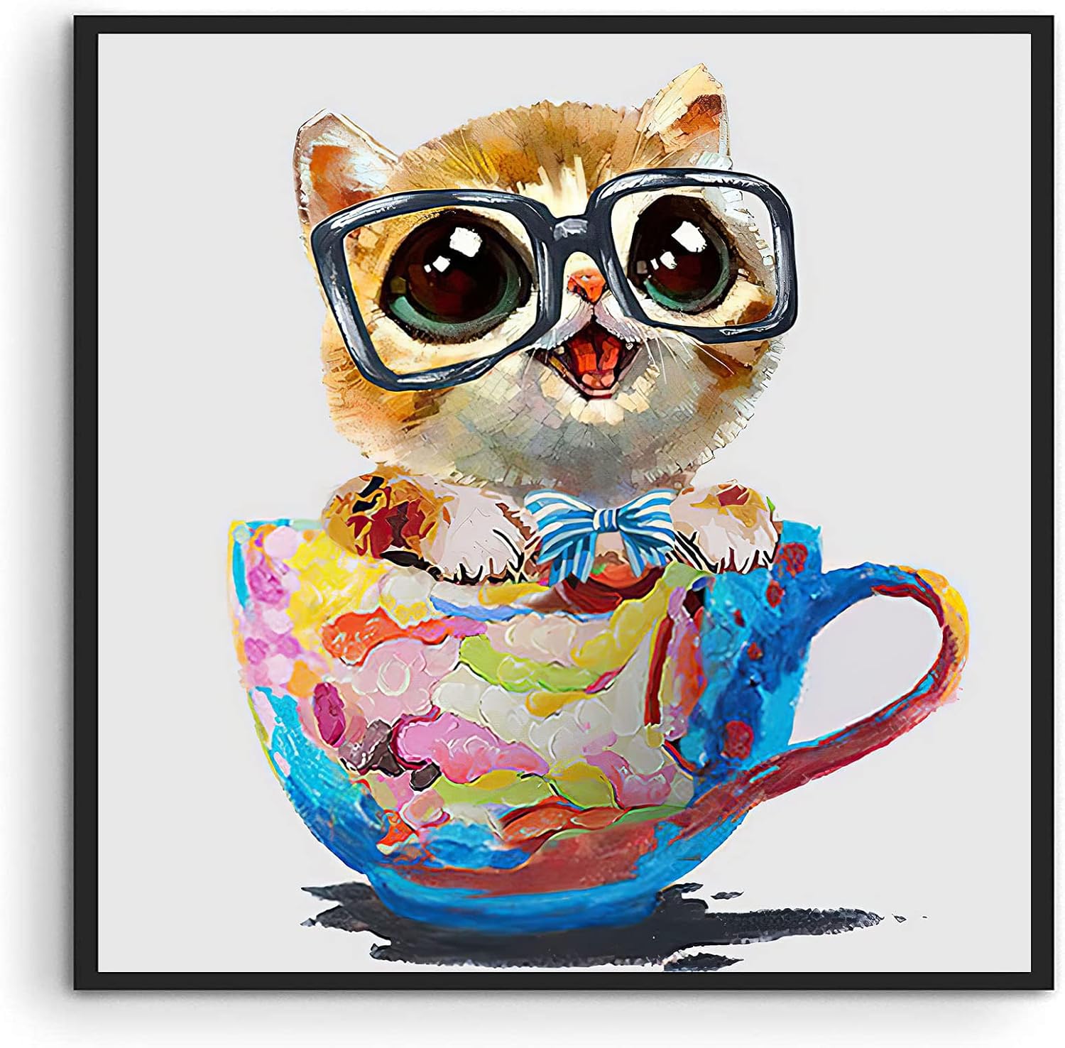 AABERIC Watercolor Cat Canvas Art Cat in A Cup Canvas Painting Cat ...