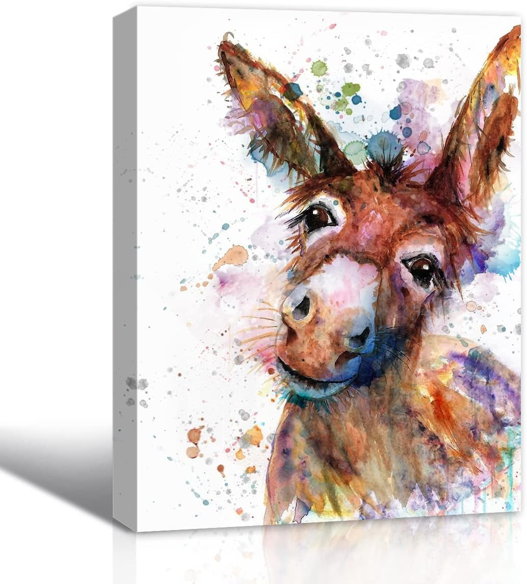 AABERIC Watercolor Donkey Wall Art Décor for Farmhouse Animals Portrait ...