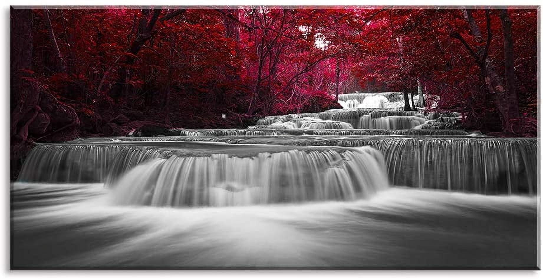 AABERIC Waterfall Living Room, Lee Red Wood on Black and White Water ...