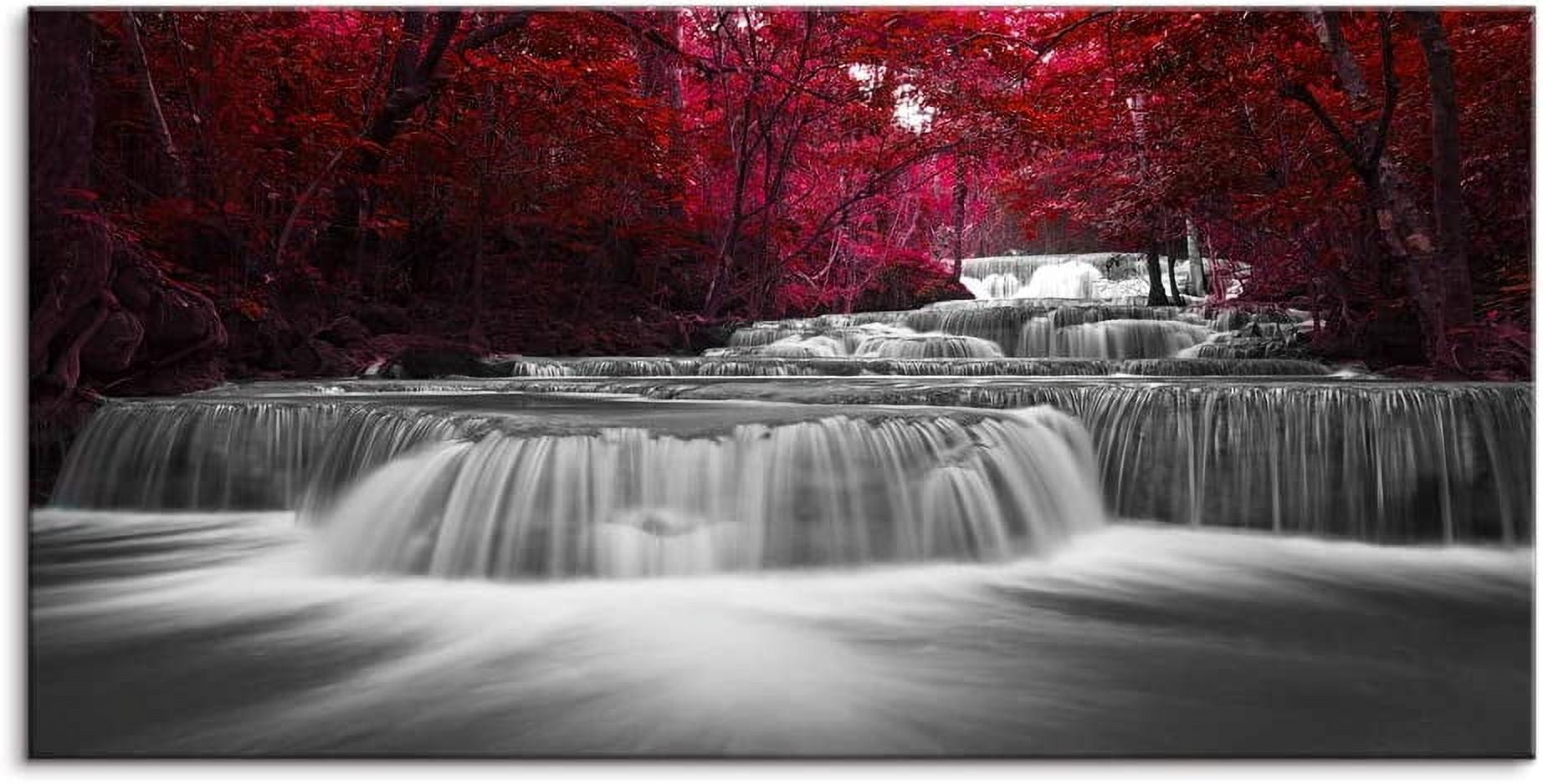 AABERIC Waterfall Living Room, Lee Red Wood on Black and White Water ...