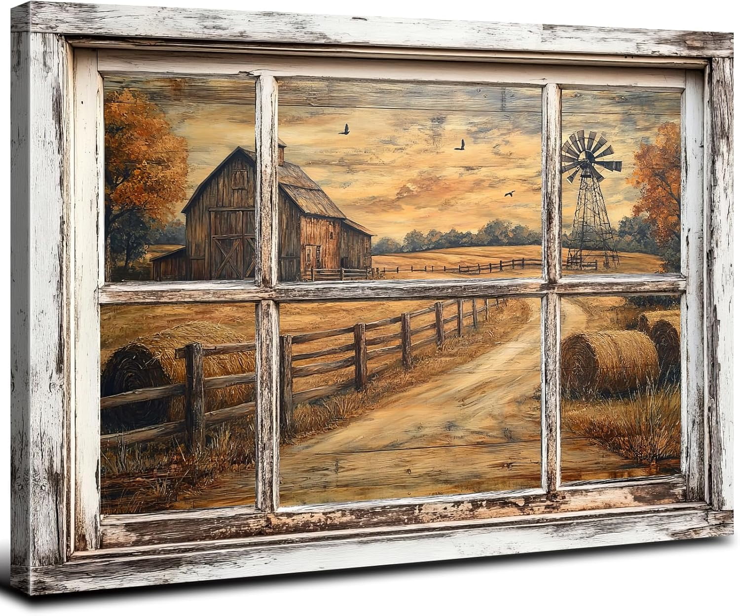 AABERIC Western Farm Landscape Wall Art for Fake Window Frame Autumn ...