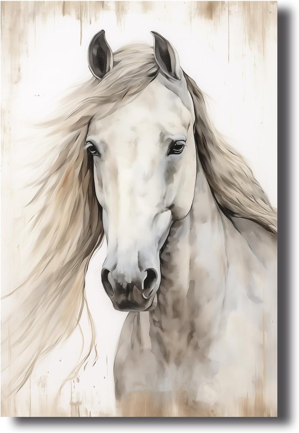AABERIC White Horse Picture Stallion Canvas Wall Art Rustic Horse ...