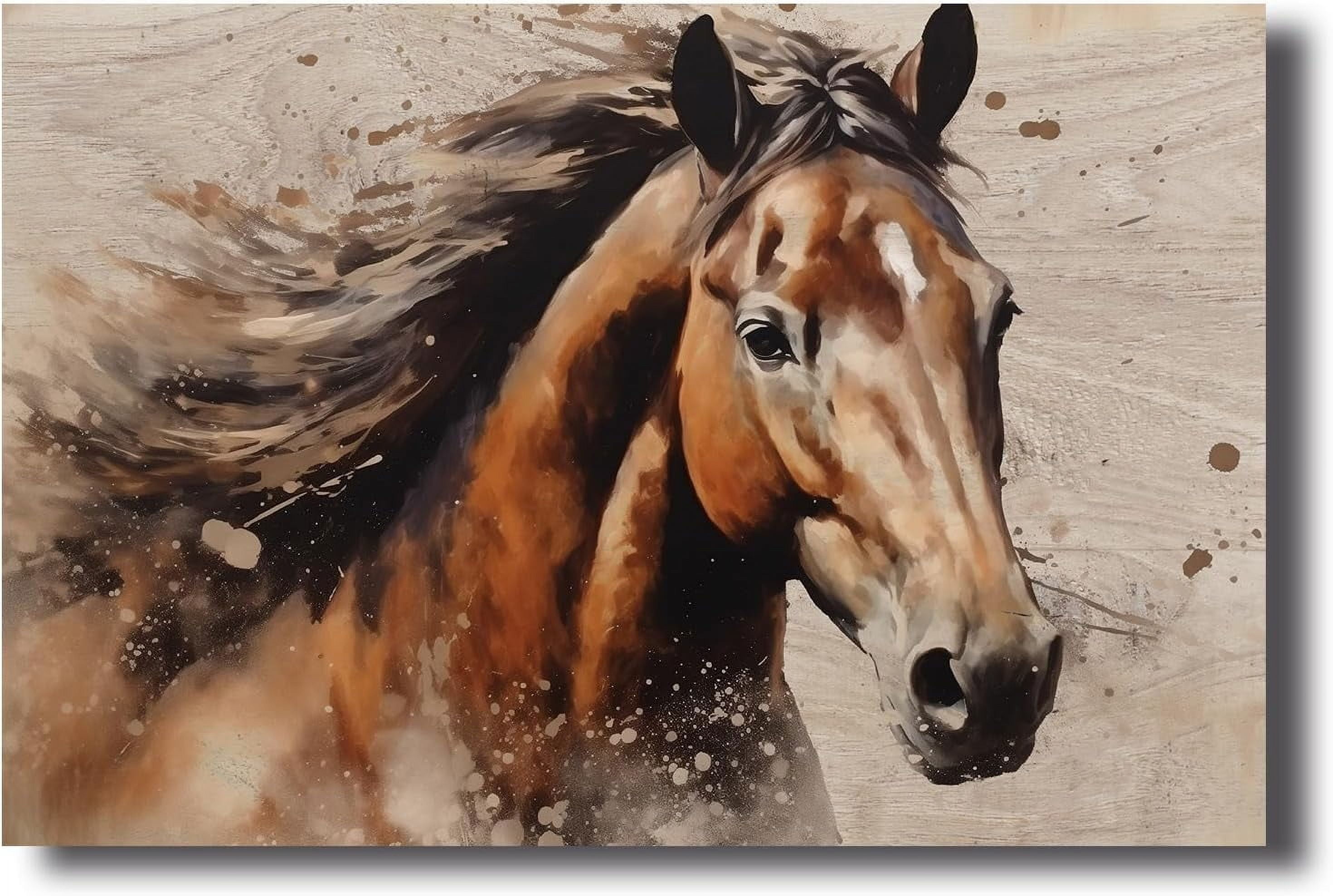 AABERIC White Horse Picture Stallion Canvas Wall Art Rustic Horse ...