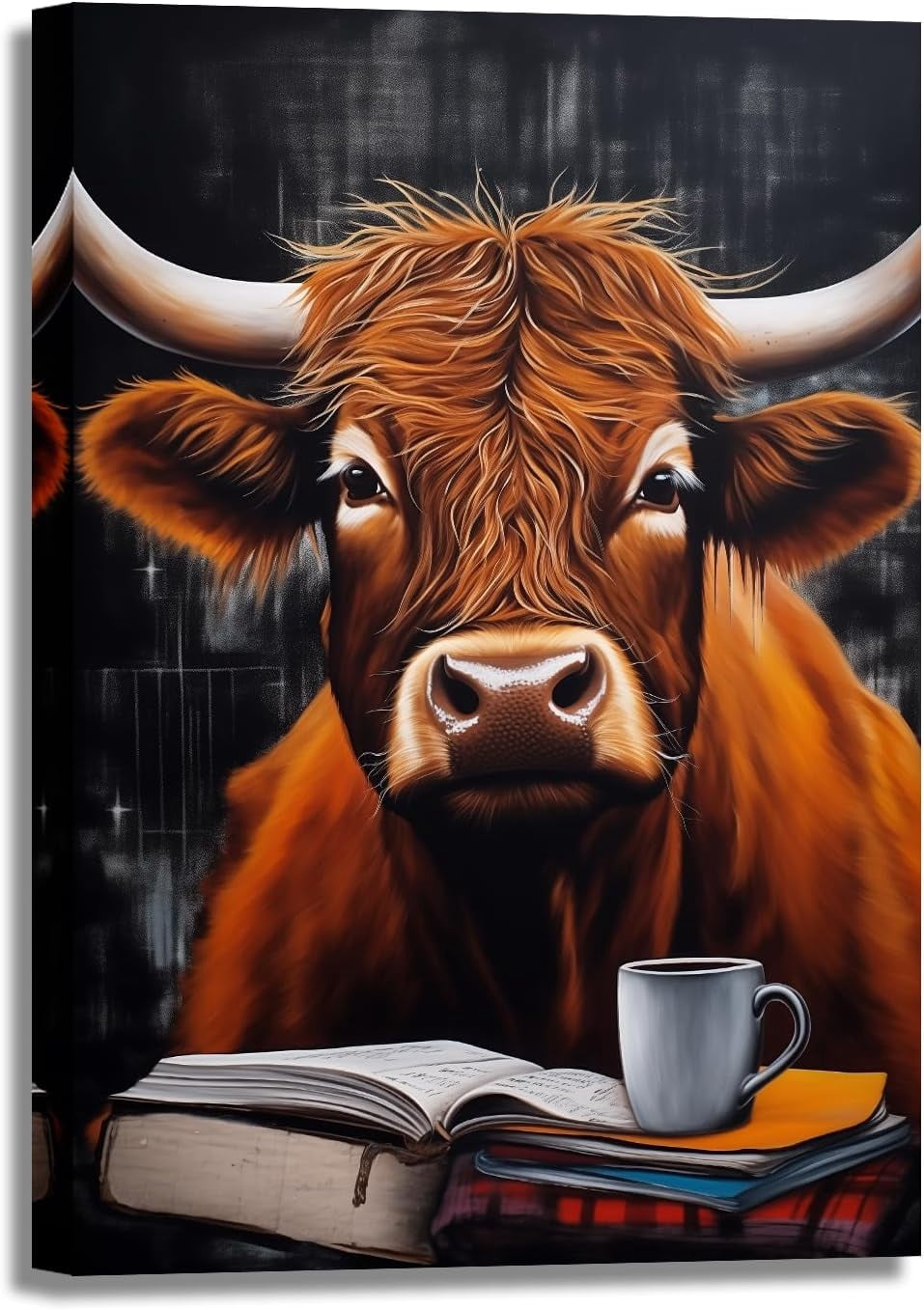 AABERIC Wild Animal Canvas Wall Art Cow Portrait Picture Print Black ...