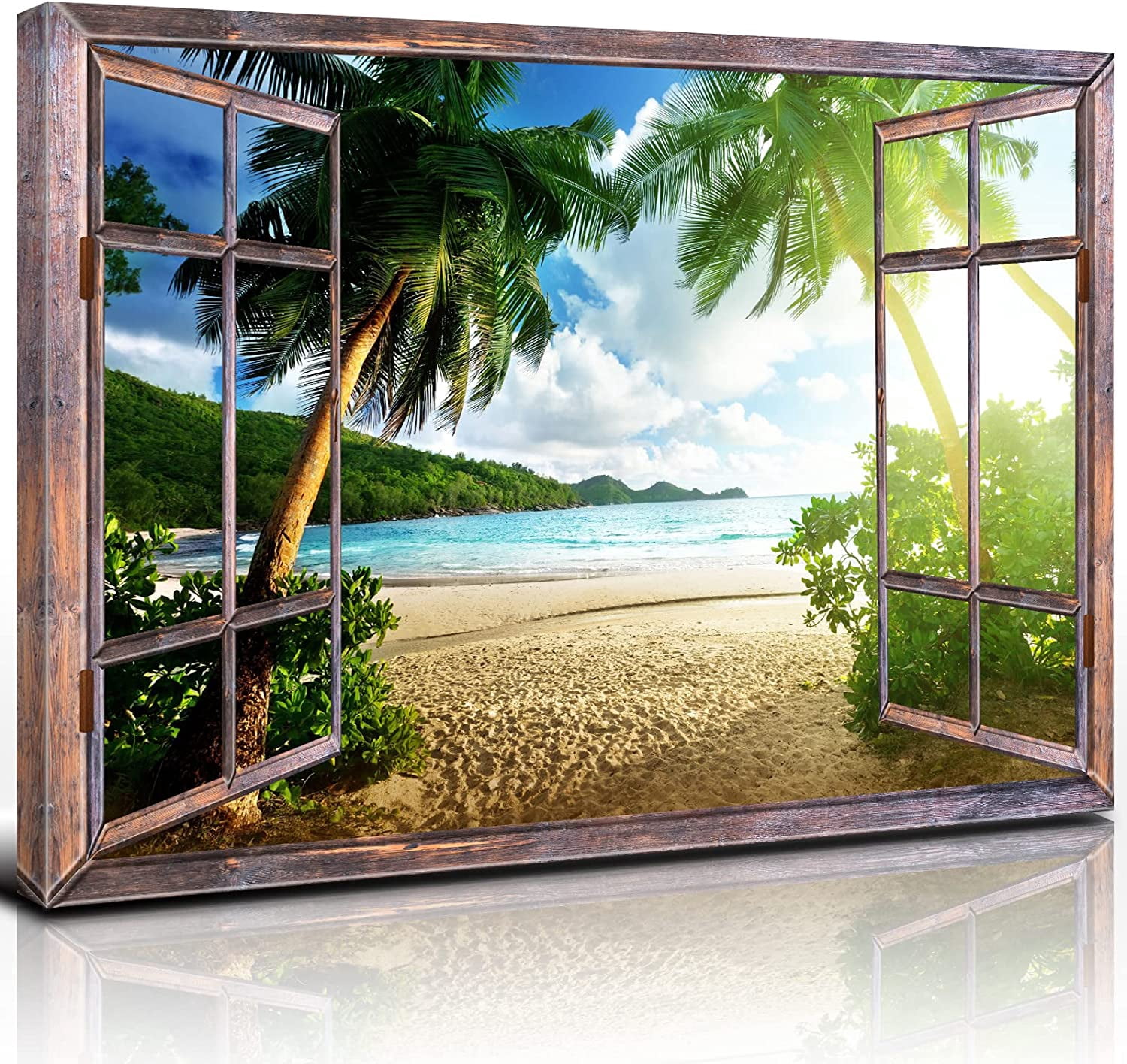 AABERIC Window Beach Wall Art Sunset Ocean Landscape Wall Decor ...