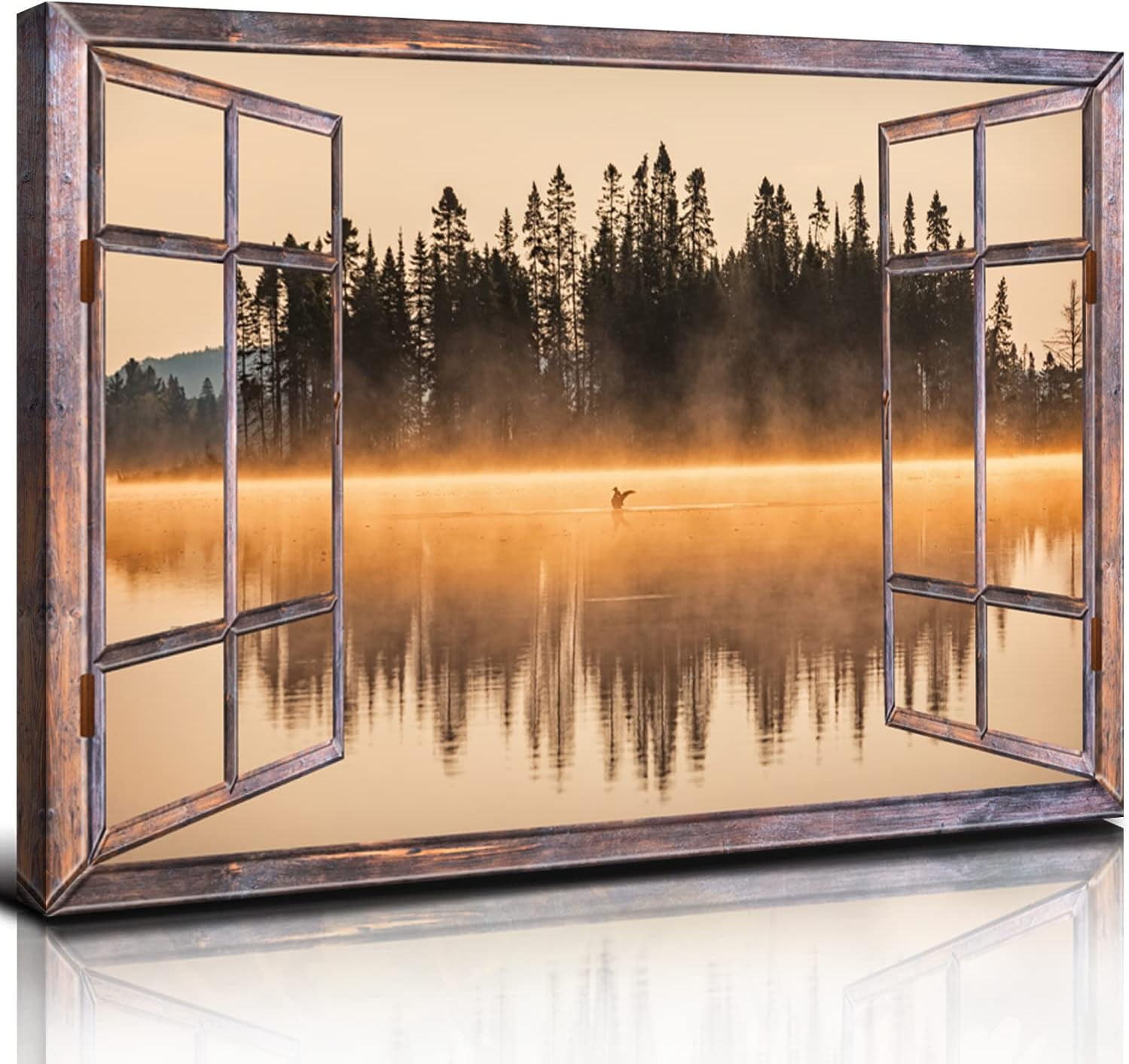 AABERIC Window Foggy Forest Wall Art Nature National Parks Pictures Pine Tree Landscape Canvas ...