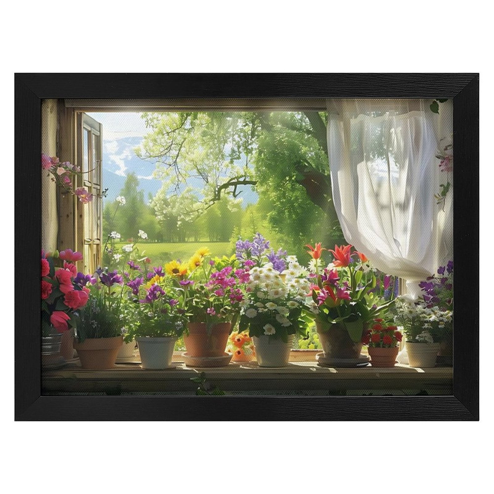 AABERIC Window View Wall Art English Countryside and Garden Flowers ...