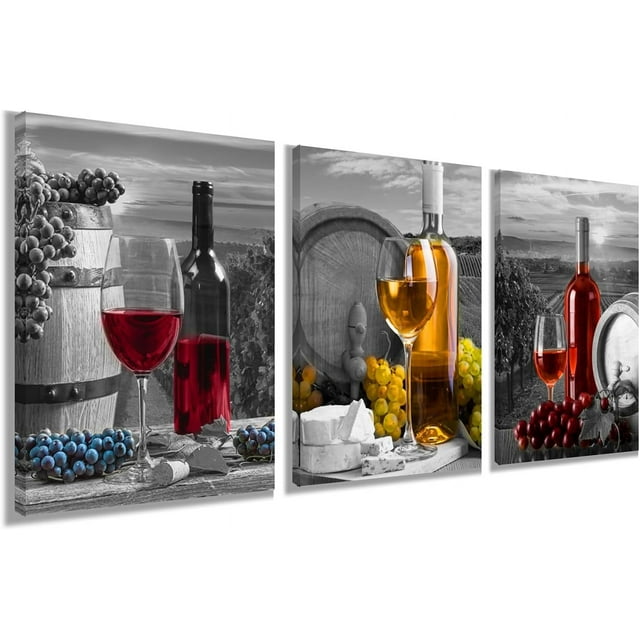 AABERIC Wine Fruit Wall Art Kitchen Decor - Red Wine Cups and Grape ...