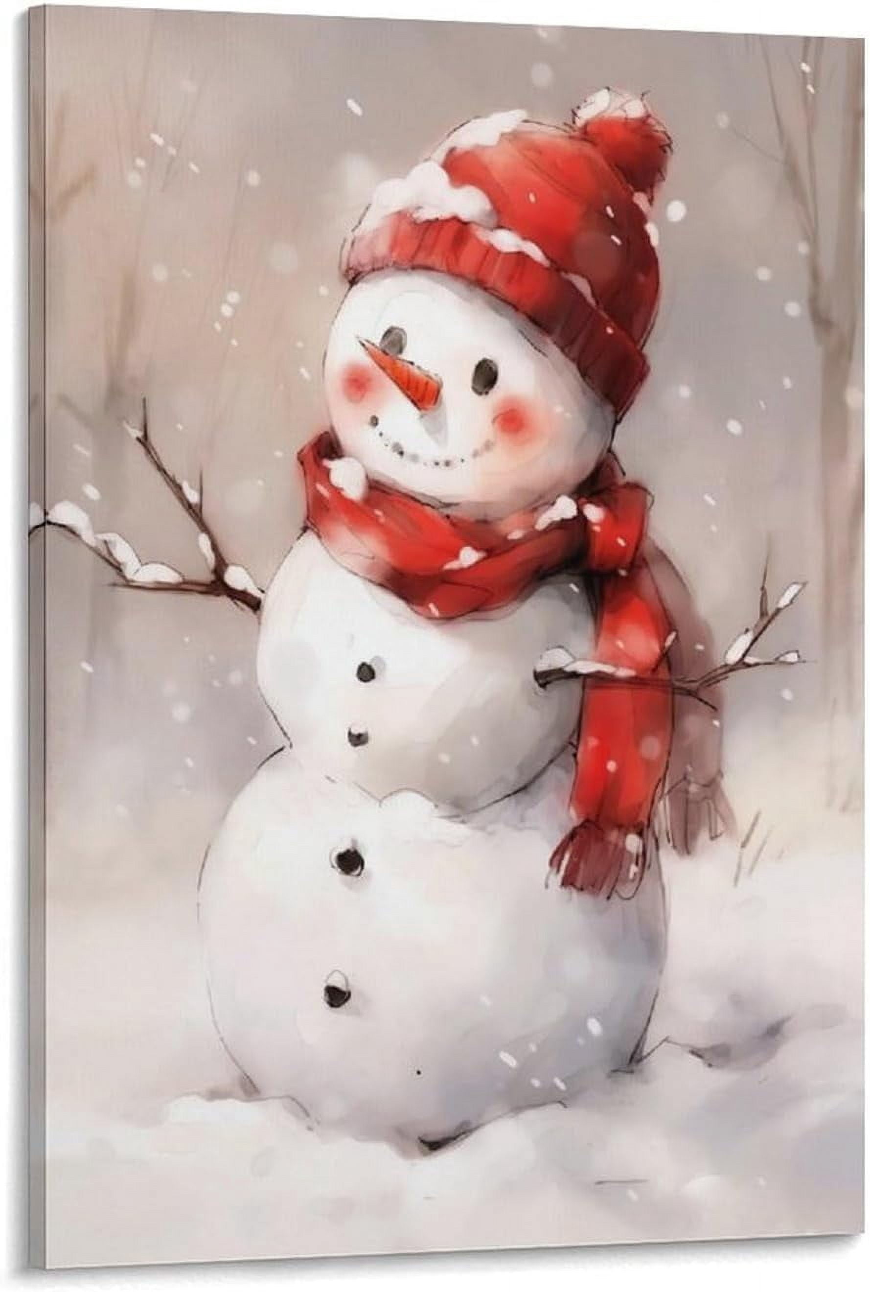 AABERIC Winter Snowman Painting On Canvas Wall Art Christmas Canvas ...