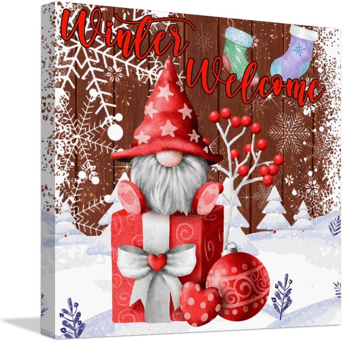 AABERIC Winter Welcome Canvas Print Christmas Tree Gnome Snowflake ...
