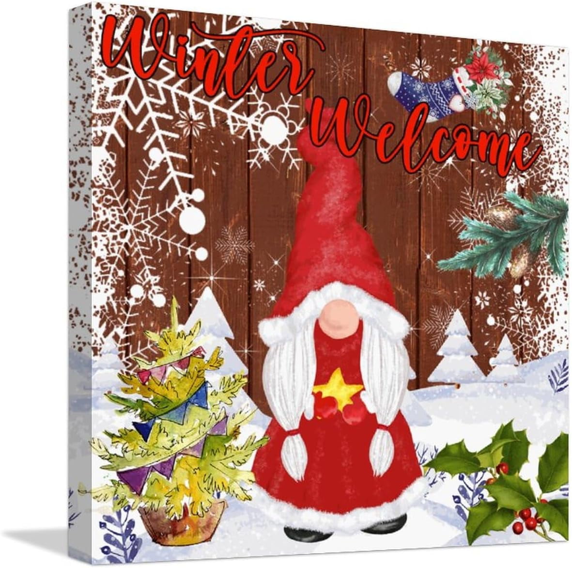 AABERIC Winter Welcome Canvas Prints Christmas Tree Gnome Snowflake ...