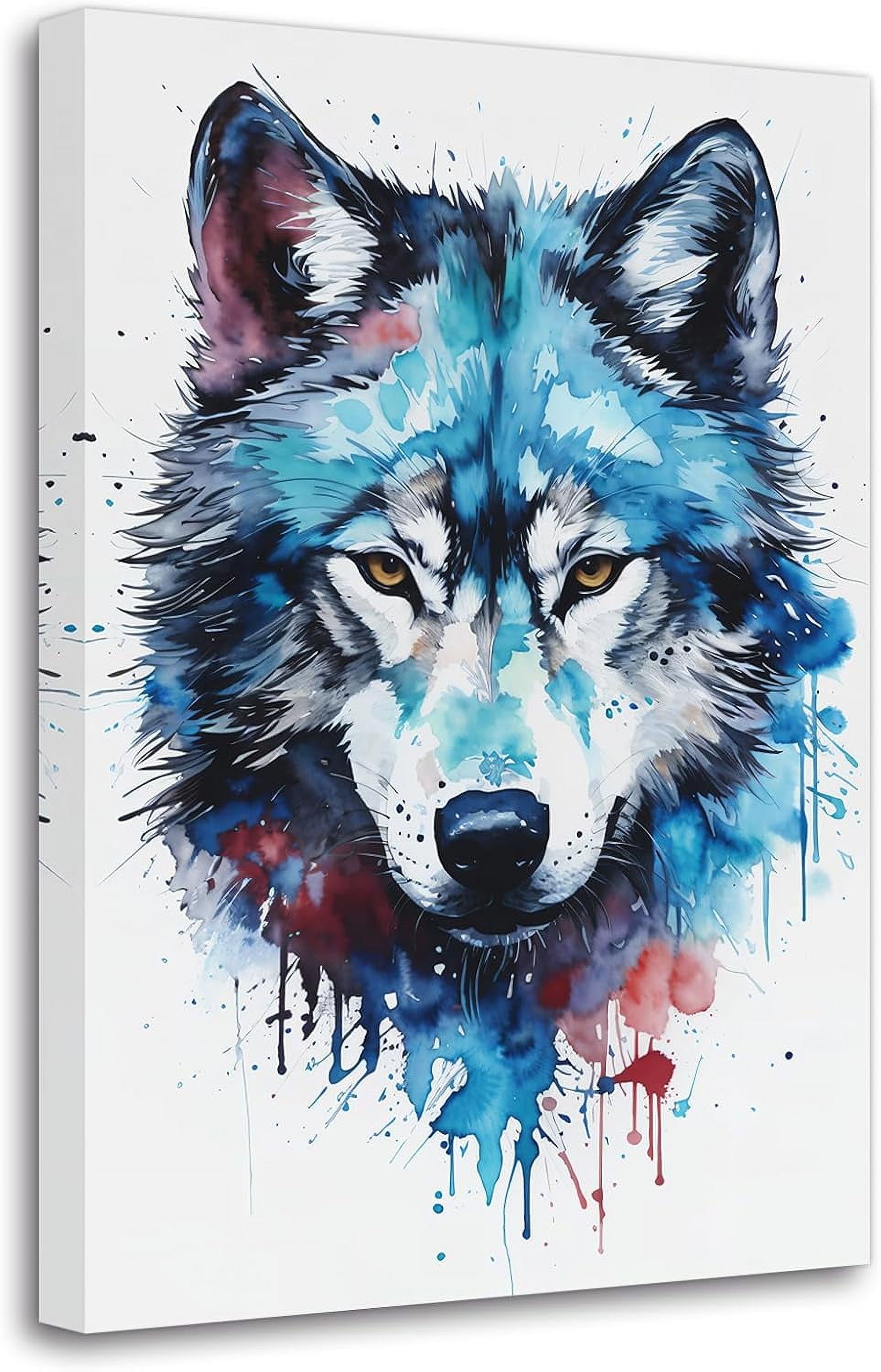 AABERIC Wolf Canvas Wall Art Watercolor Wolf Head Face Portrait Poster ...
