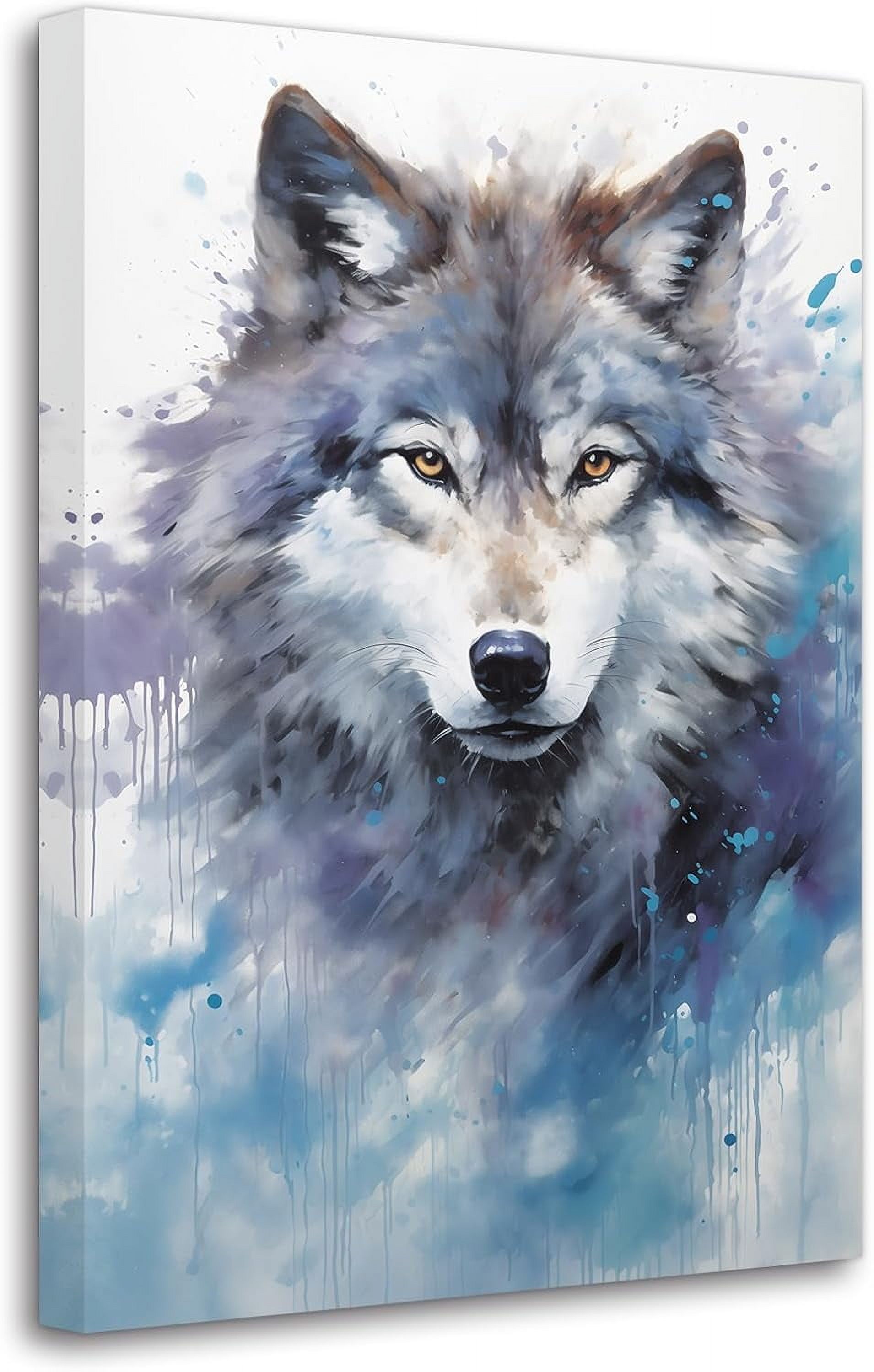 AABERIC Wolf Canvas Wall Art Watercolor Wolf Head Face Portrait Poster ...