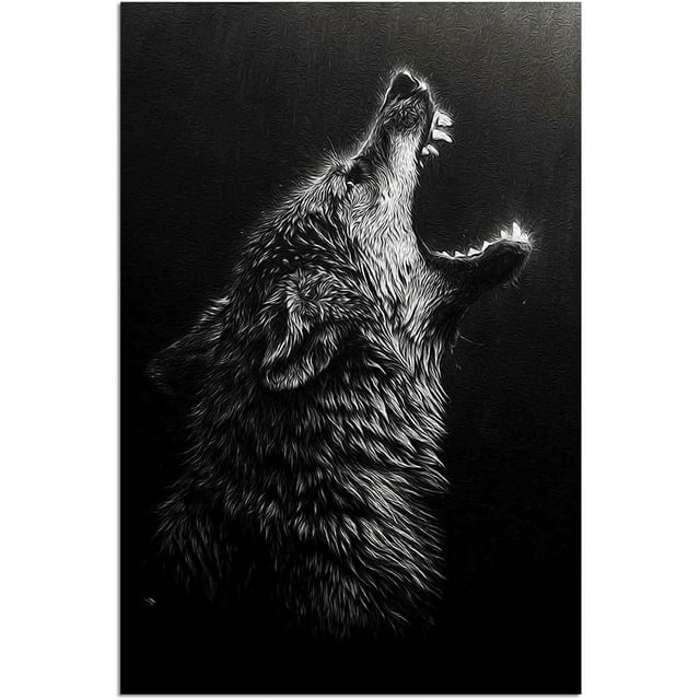 AABERIC Wolf Retro Wall Decor Wolves Poster Black and White Abstract ...