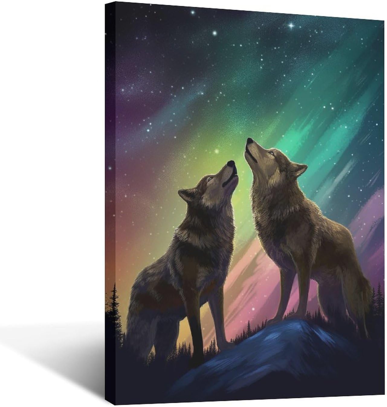 AABERIC Wolf Wall Art Northern Lights Wolf Poster Pictures Wall Decor ...