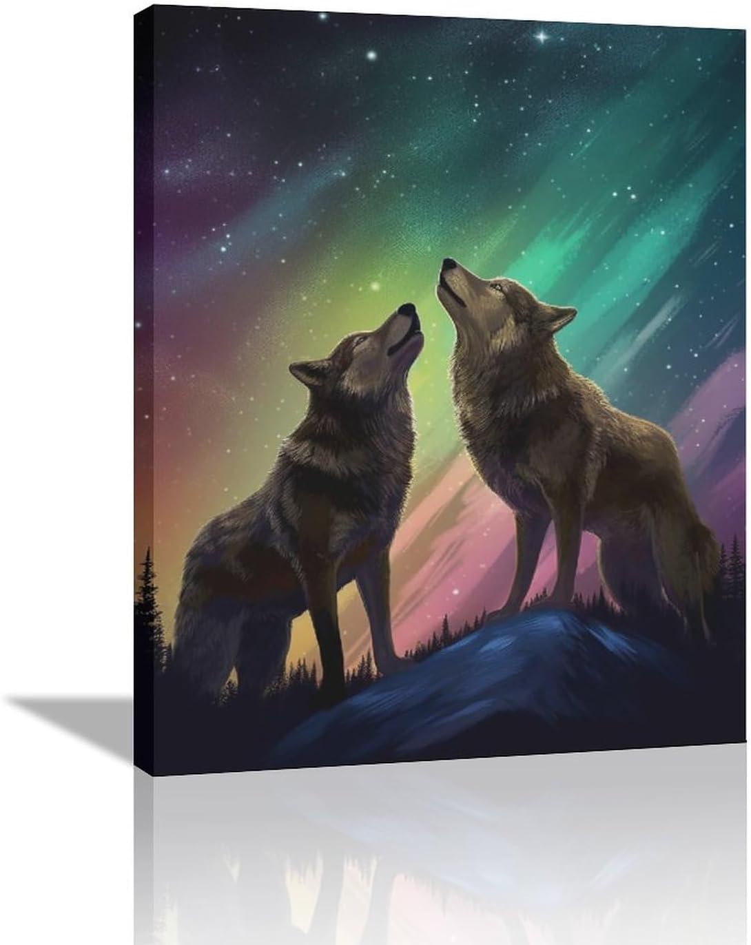 AABERIC Wolf Wall Art Northern Lights Wolf Poster Pictures Wall Decor ...