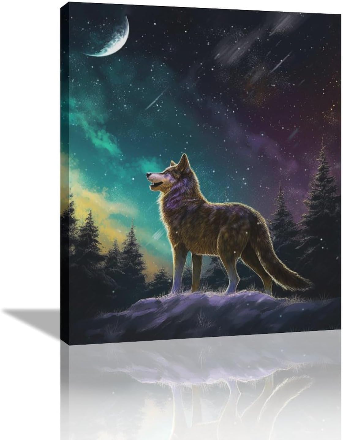 AABERIC Wolf Wall Art Northern Lights Wolf Poster Pictures Wall Decor ...