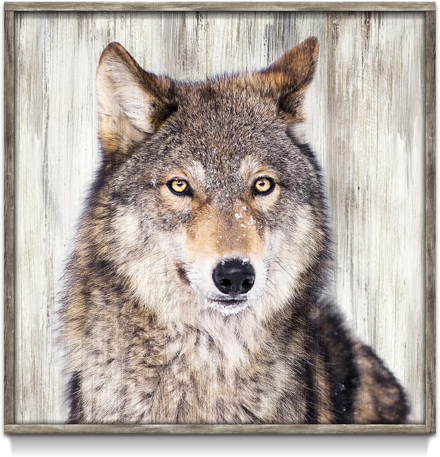 AABERIC Wolf Wooden Wall Art Rustic: Framed Wild Beige Animal Painting ...