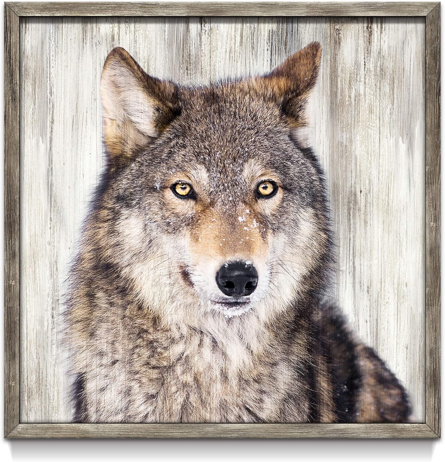 AABERIC Wolf Wooden Wall Art Rustic: Framed Wild Beige Animal Painting ...
