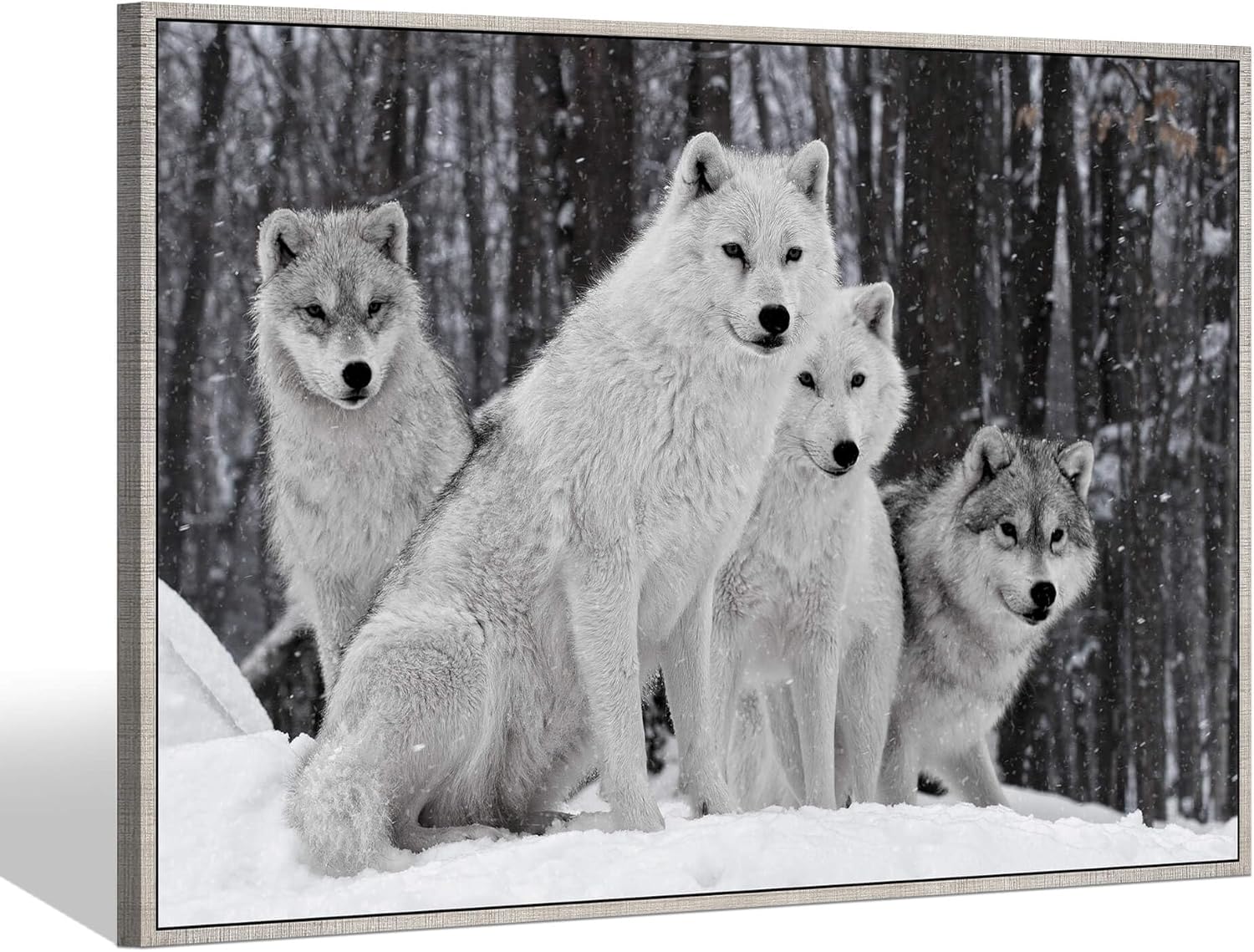AABERIC Wolves Family Canvas Wall Art - Wolf Sitting Quietly in Snow ...