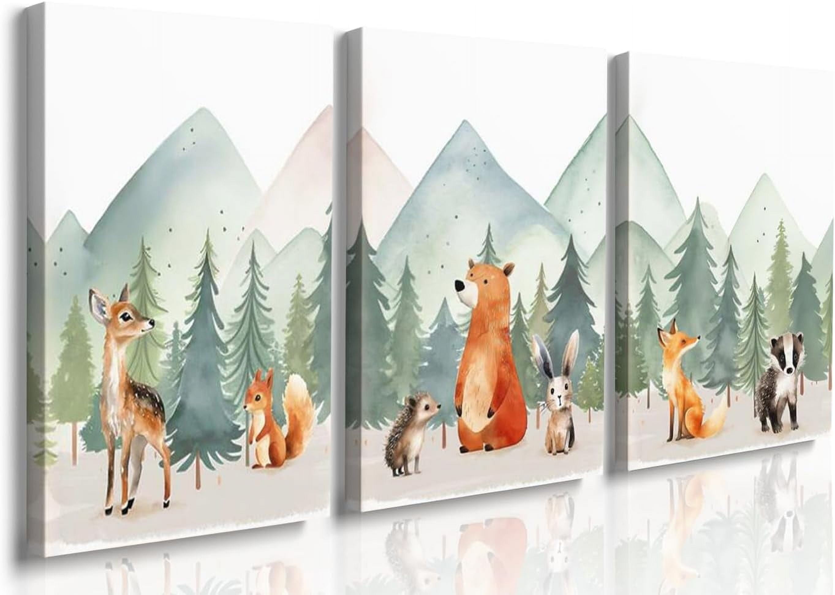 AABERIC Woodland Animal Nursery Wall Art Decor Set of 3 Baby Boys Kids ...