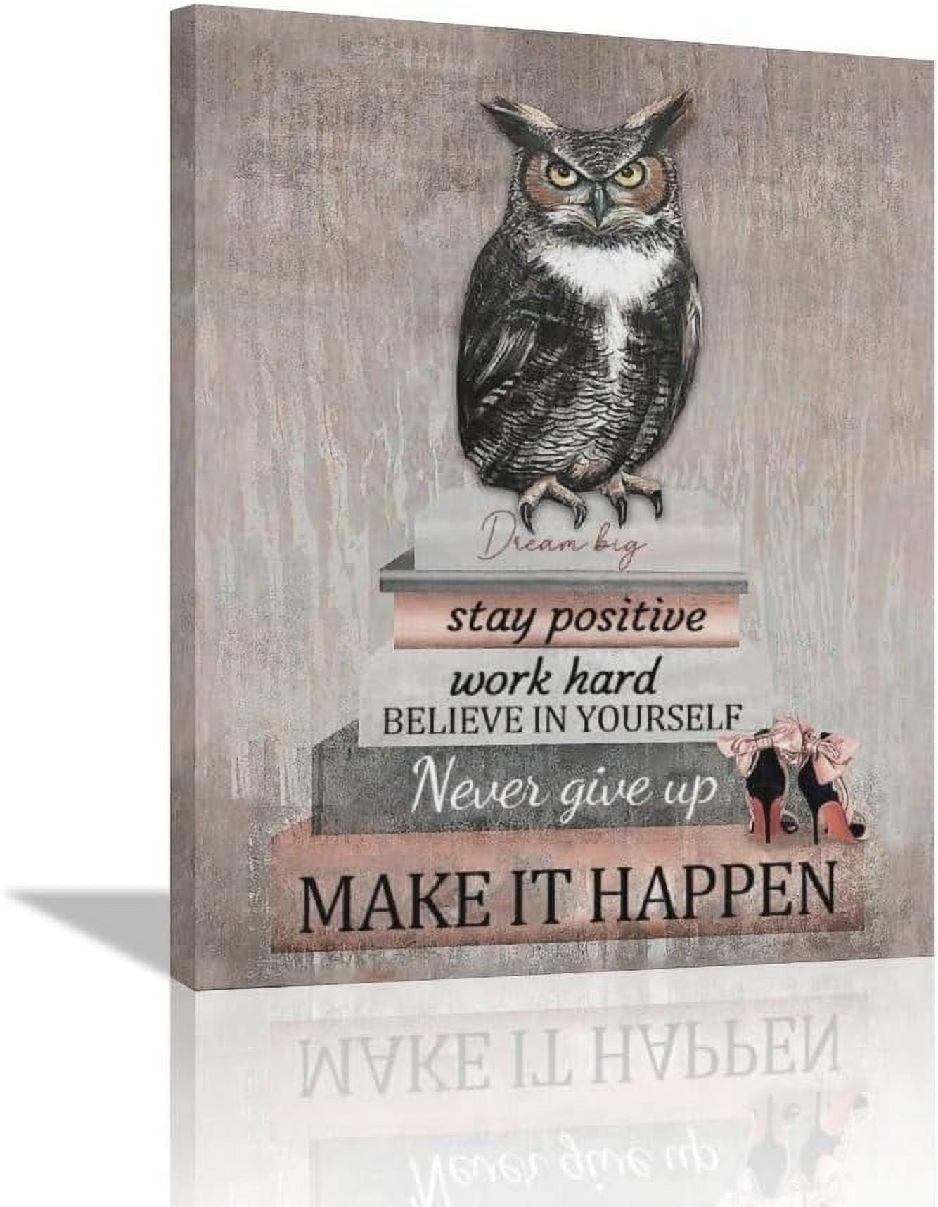 AABERIC inspirational Owl Wall Art Rustic Motivational Quotes Owl Books ...