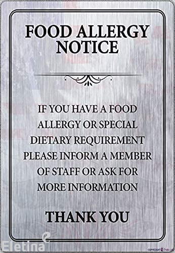AABERIC twinkle Warning Sign Food Allergy Safety Notice Metal tin Sign ...