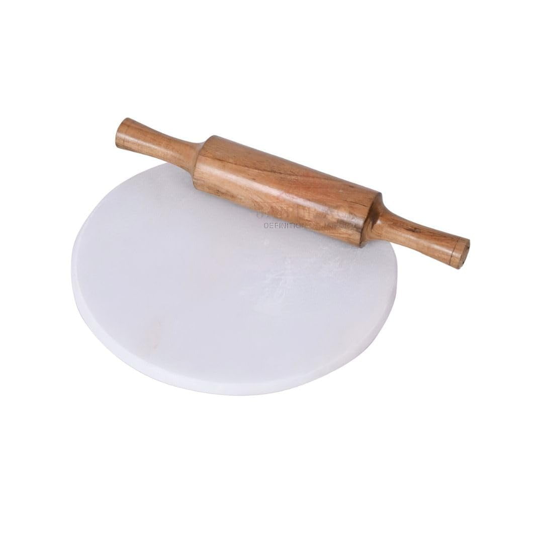 AABHAAR White Marble Roti Maker with Wooden BelanWhite Marble Chakla 10 ...