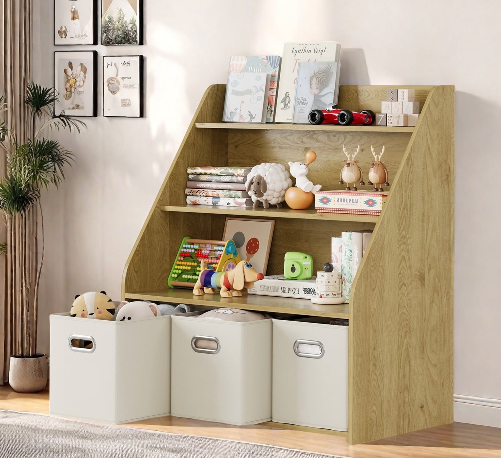 AACULPET Kids Bookshelf and Toy Storage, 3 Tier Montessori Bookshelf ...