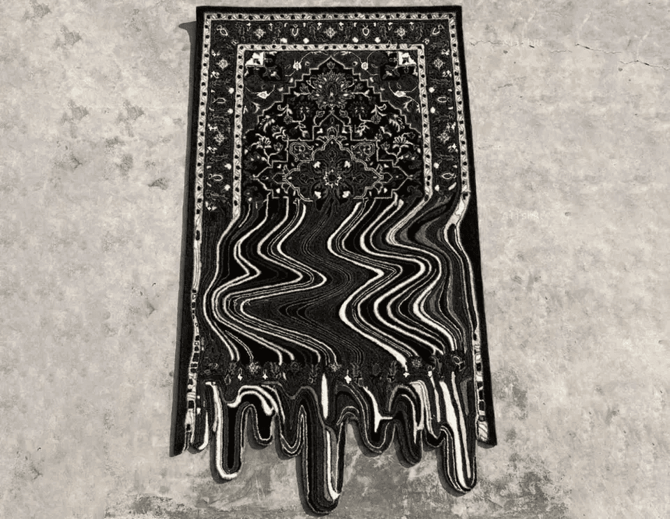 AADIL RUGS Black Tufted Melting Rug 100% Wool Irregular Rug Living Room ...