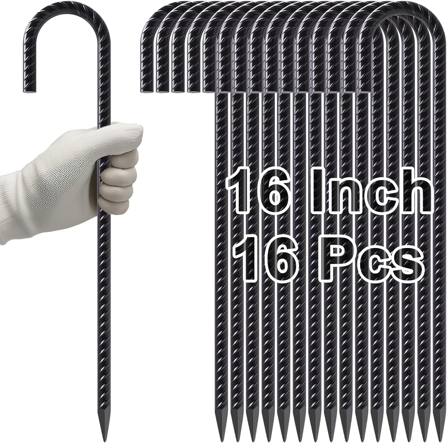 "AAGUT 16 Pcs 16"" Heavy Duty Steel Rebar Stakes J Hook, Metal Yard ...