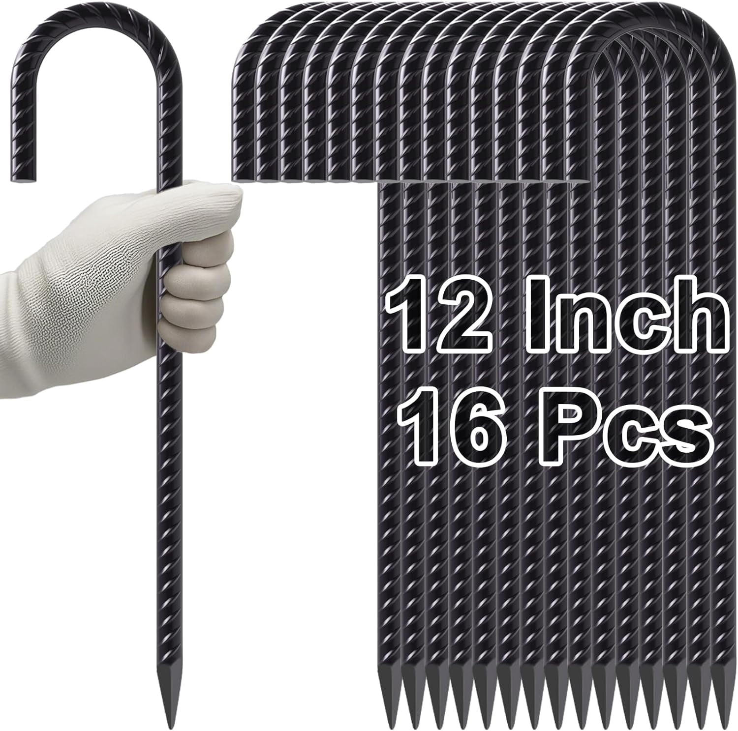 "AAGUT 16 Pcs Heavy Duty 12"" Steel Rebar J Hook Ground Stakes, Weather ...
