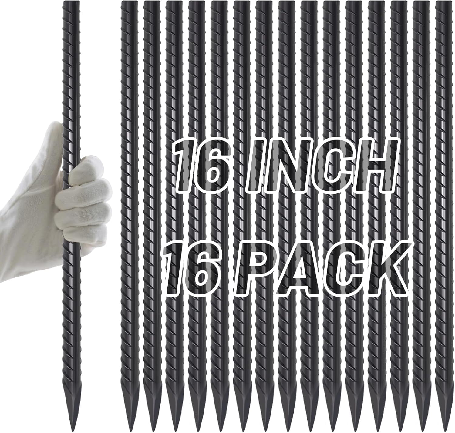 "AAGUT 16"" Heavy Duty Steel Landscape Spike Rebar Stakes (16pcs ...