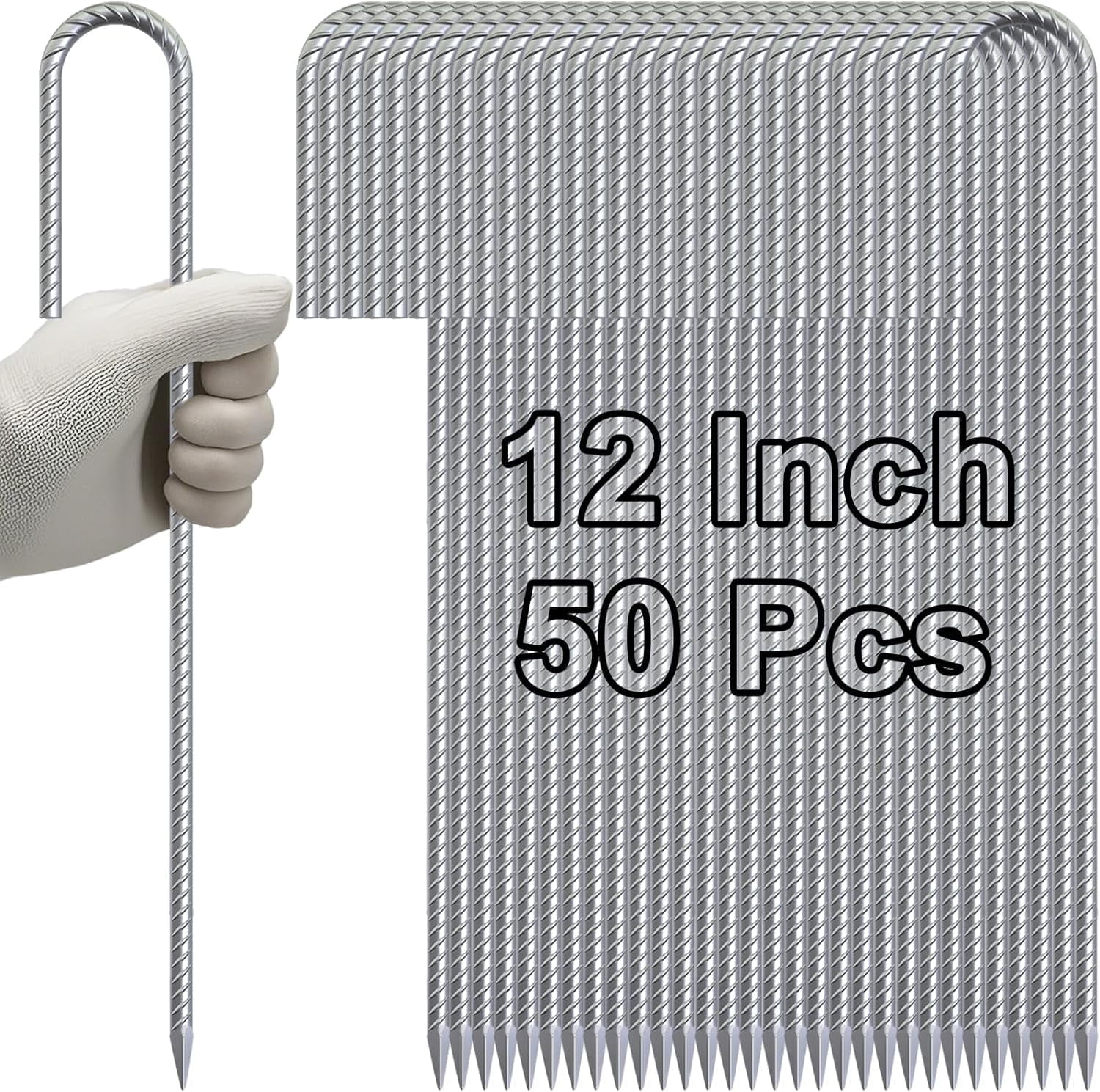 AAGUT Rebar Stakes 12 Inch Galvanized Ground Spikes,50 Pack J Hook Tent ...