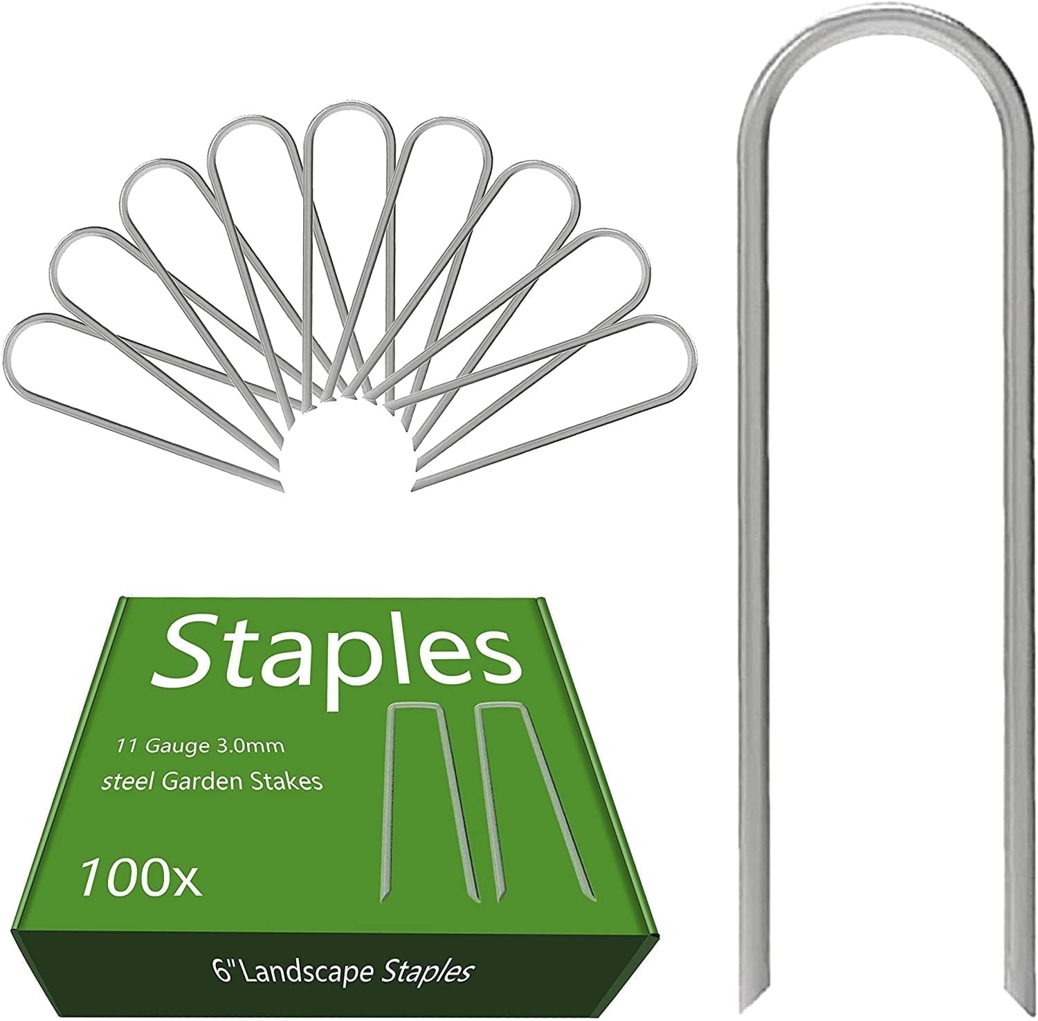 AAGUT 6-Inch Garden Staples 100-Pack, Galvanized Round-Top, Heavy Duty ...