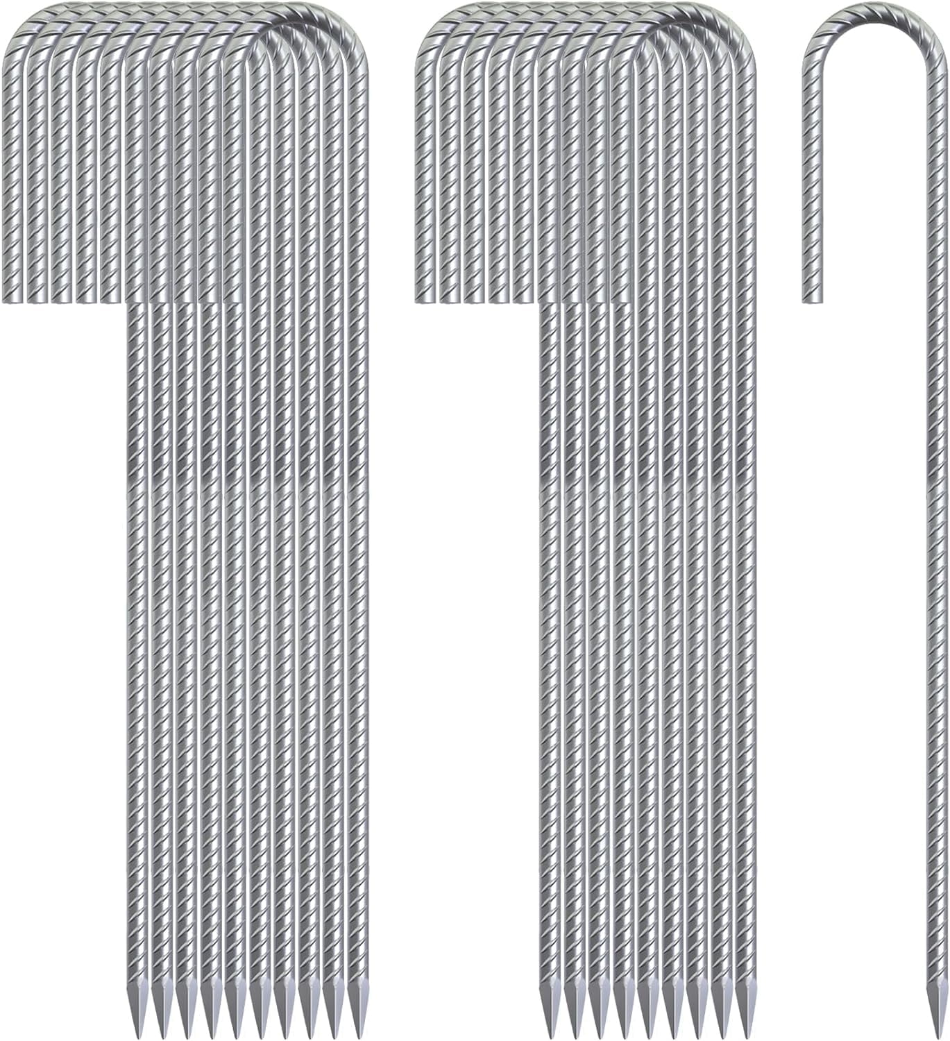 AAGUT Rebar Stakes 12 Inch Galvanized Ground Spikes, 10 Pack J Hook ...