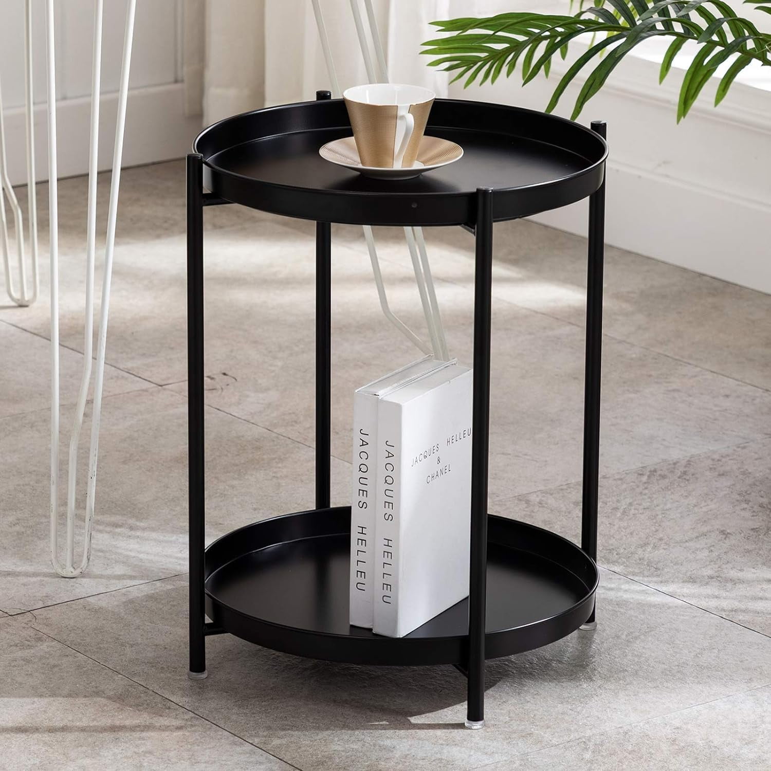 AALIYA MART Metal Side Table Multipupose Round 2Tier End Table Foldable ...