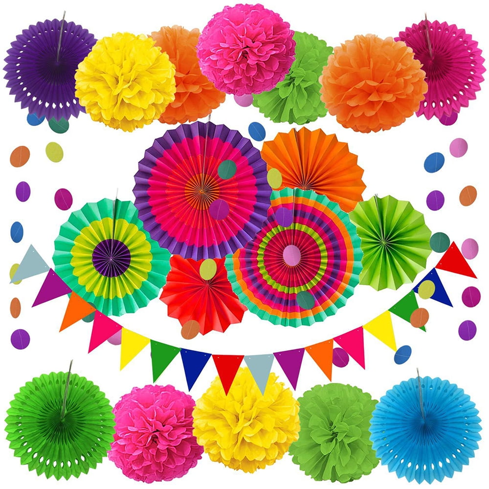 AAOMASSR 20pcs Fiesta Paper Fan Party Decorations Set, Mexican Party ...