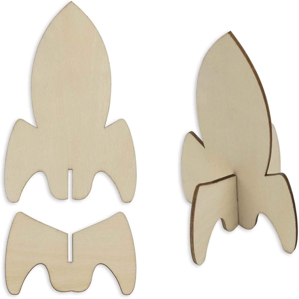 AAOMASSR Outer Space Wood Cutouts Wood Crafts Stand Up Shaped Rocket ...