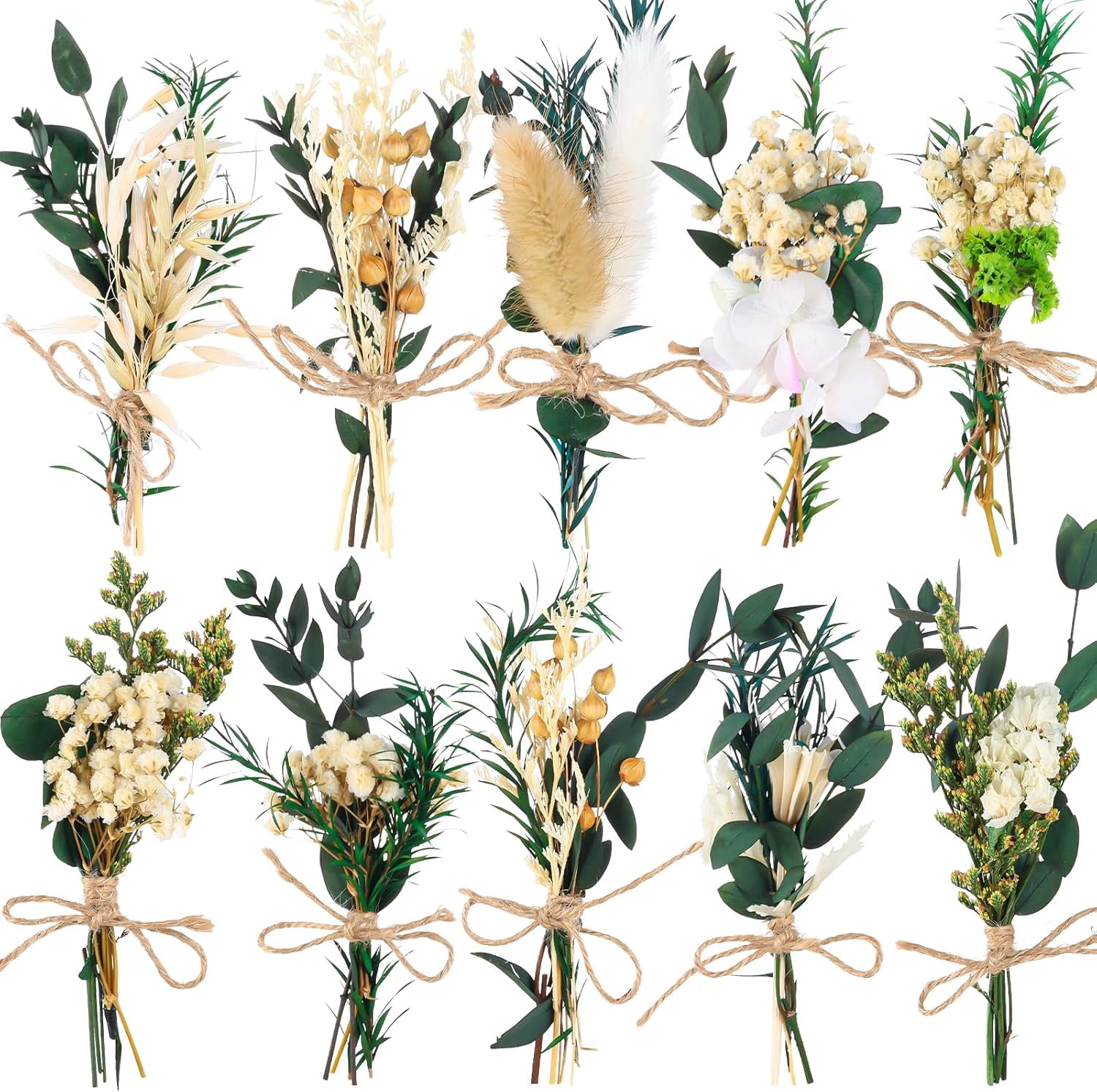 AAQFlower 10 Pack Dried Flower Bouquets Green Series Natural Dried ...