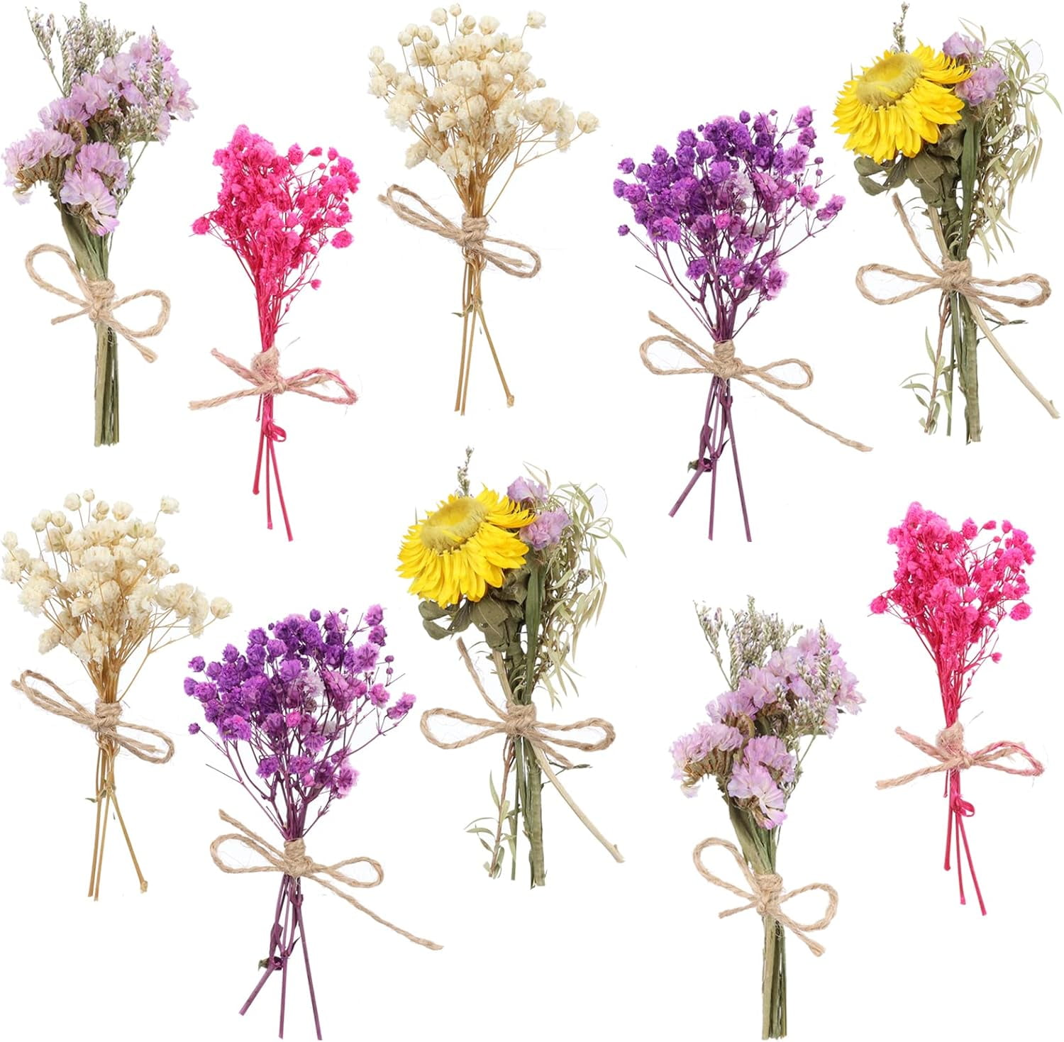 AAQFlower 10 Pack Mini Dried Babys Breath Flowers Bouquet Natural ...