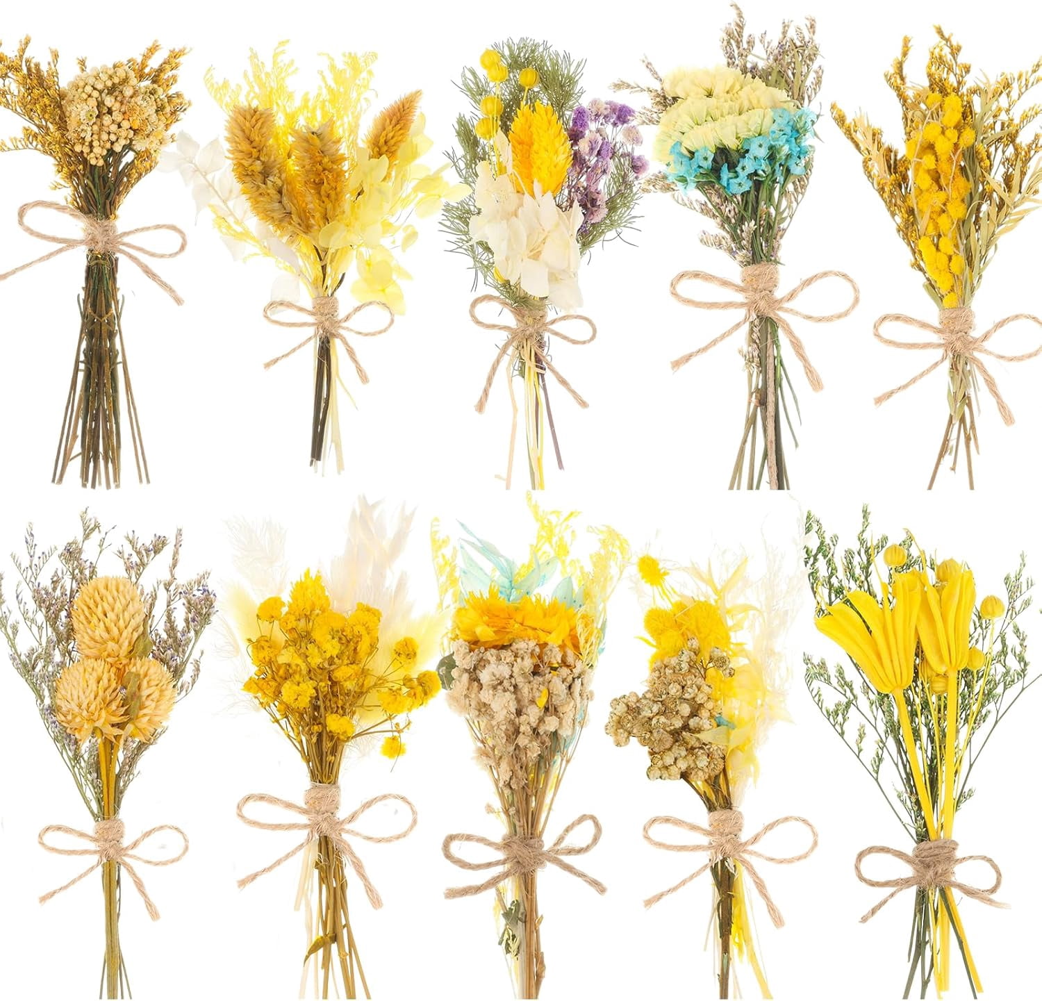 AAQFlower 10 Pack Yellow Series Dried Flower Bouquets Mini Dry Flower ...