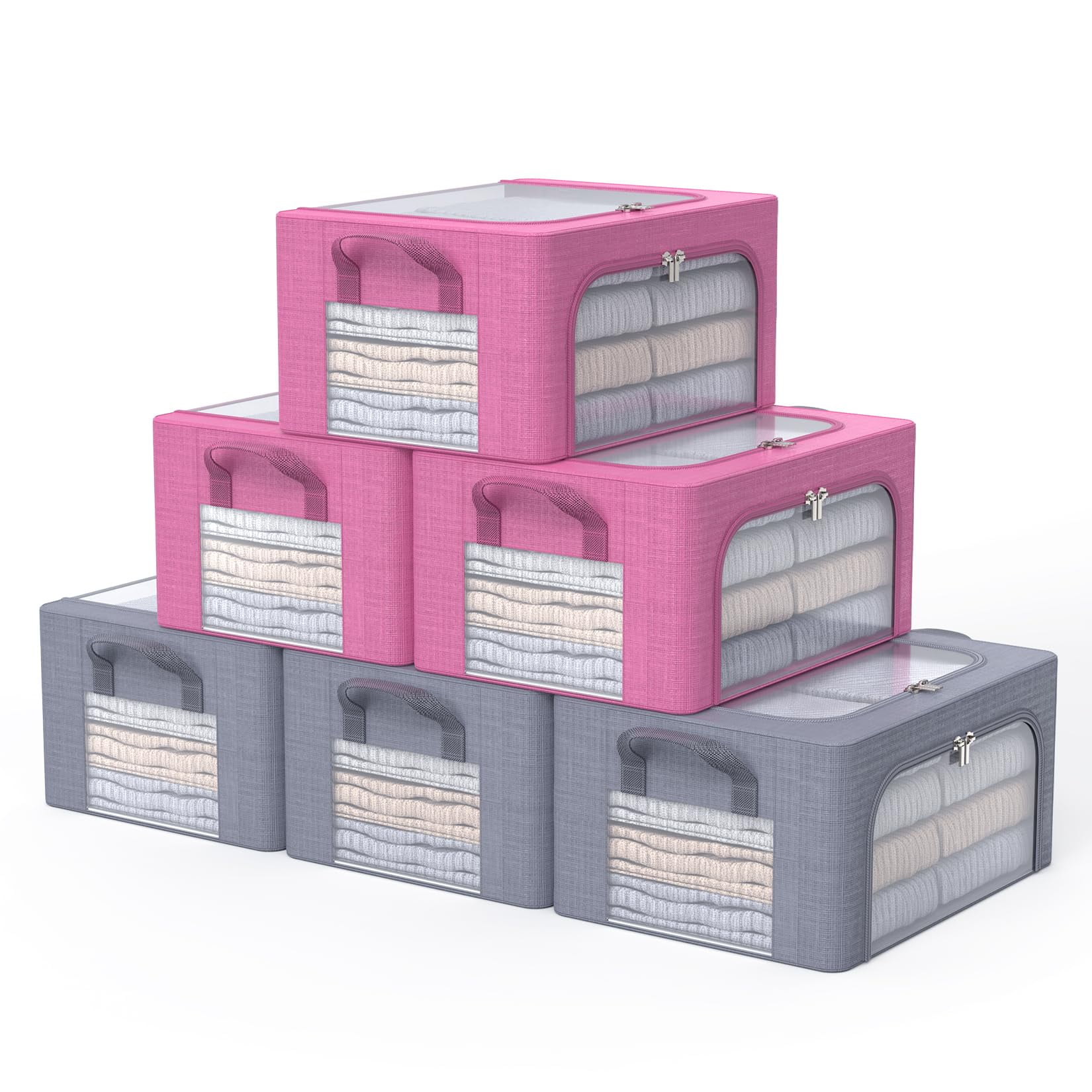 AARAINBOW Clear Clothes Storage Bins 6 Pcs, Foldable Storage Boxes with ...